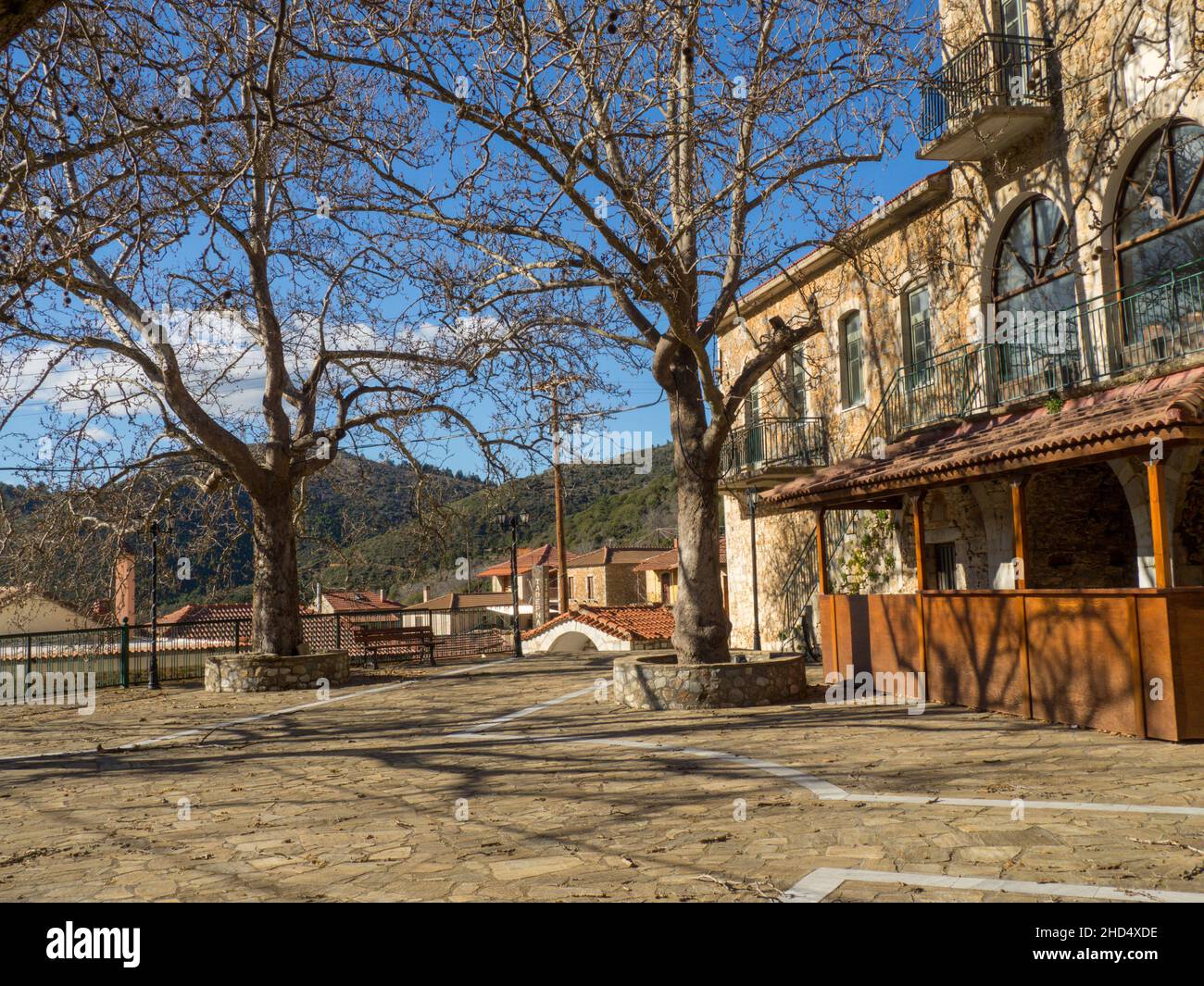 Village plaza of Polydroso village Stock Photo - Alamy