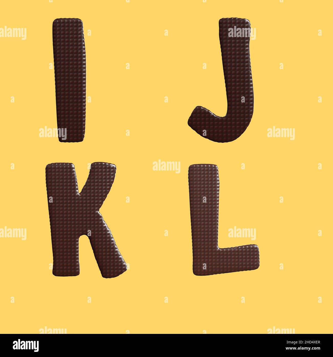 3D rendering of chocolate waffle letters alphabet - letters I-L Stock ...