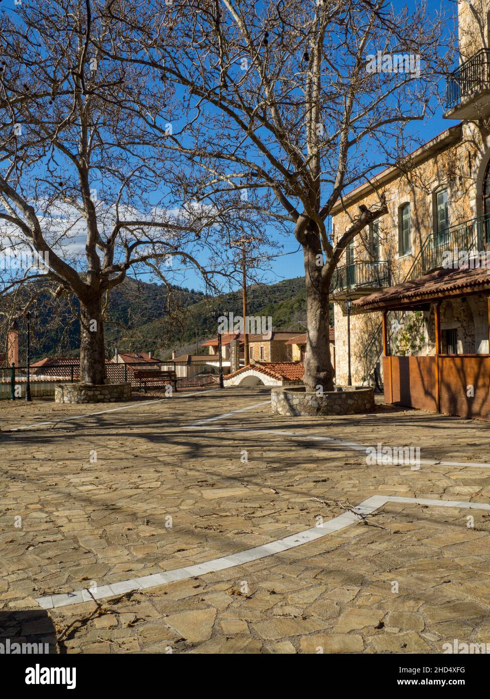 Village plaza of Polydroso village Stock Photo - Alamy