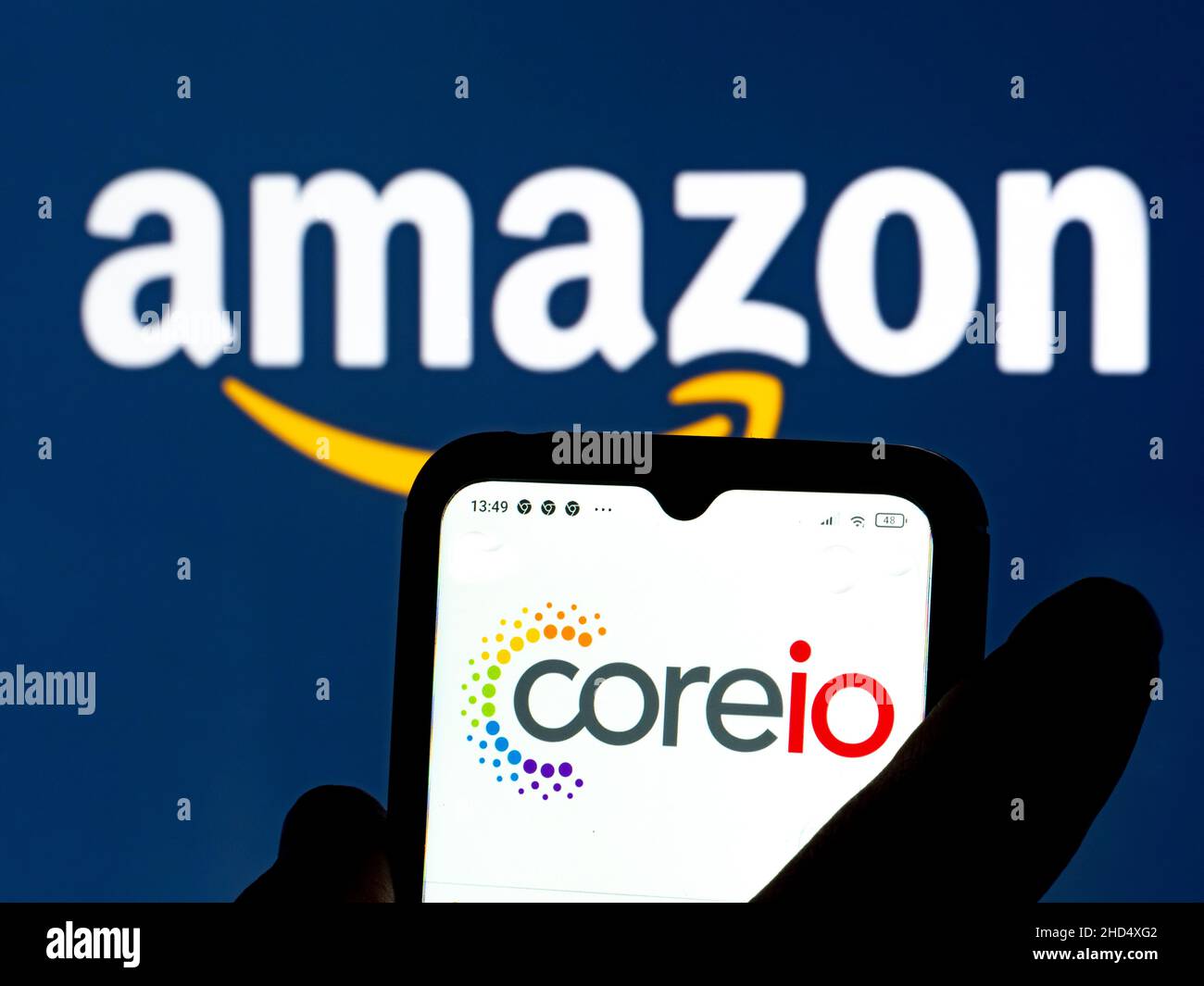 In this photo illustration Core Io brand owned by Amazon logo seen ...