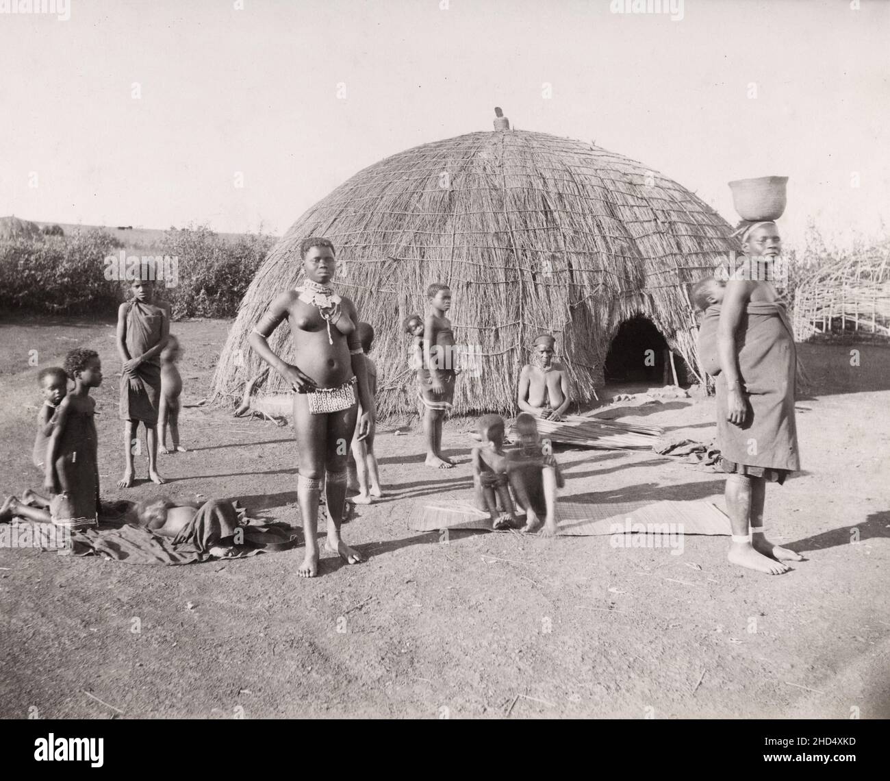 Vintage late 19th century/1900 photograph: Native African house with ...