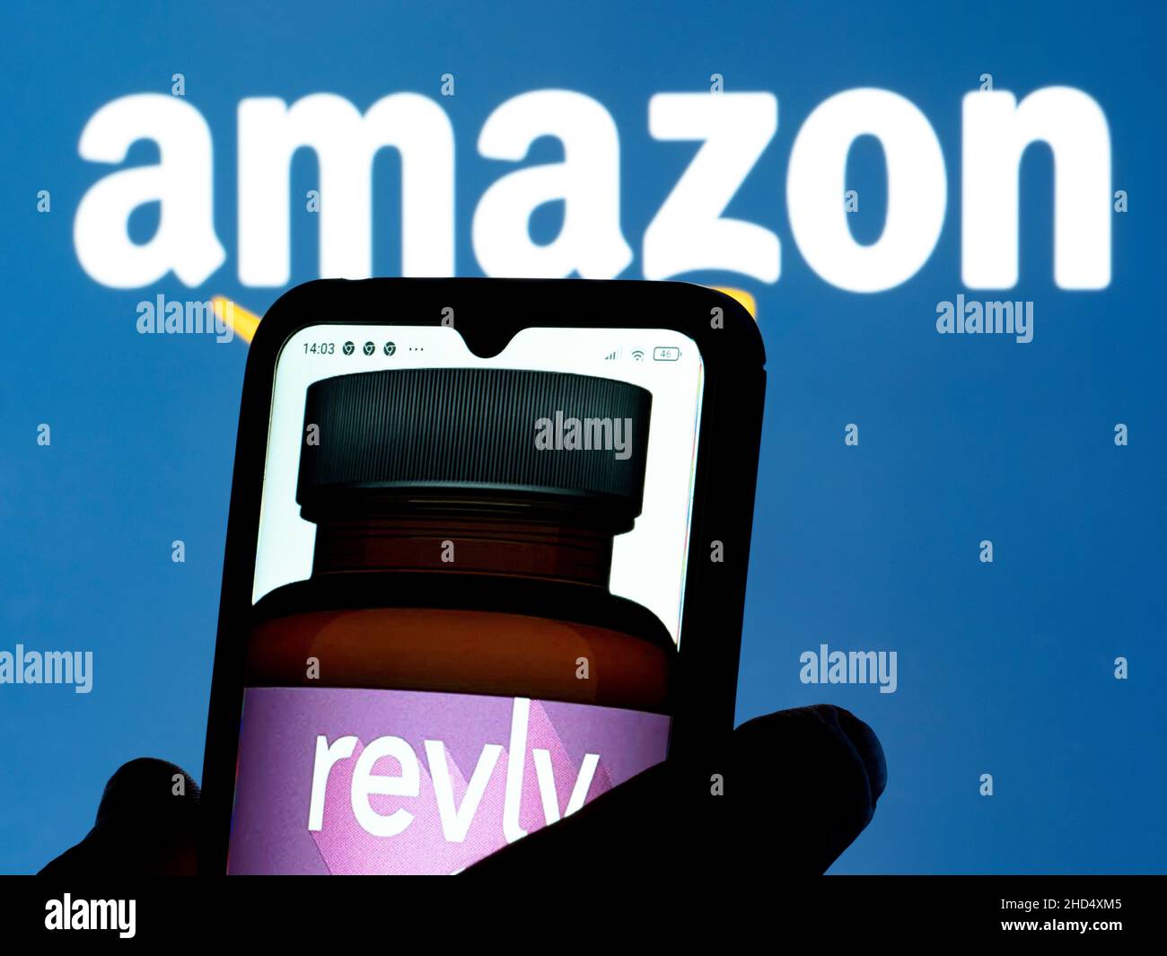 In this photo illustration Revly brand owned by Amazon logo seen ...