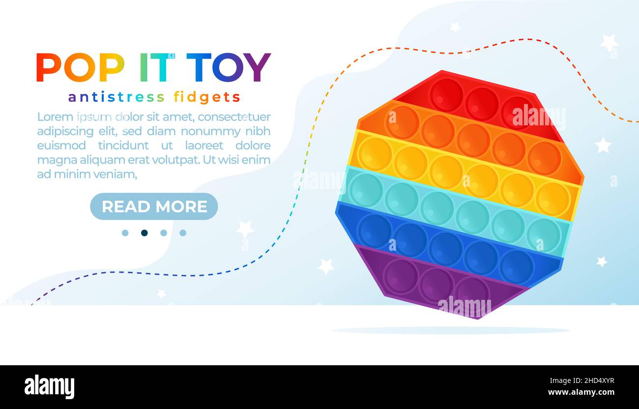 Web banner with Pop It Antistress Fidgets Toy in rainbow color. Sensory ...