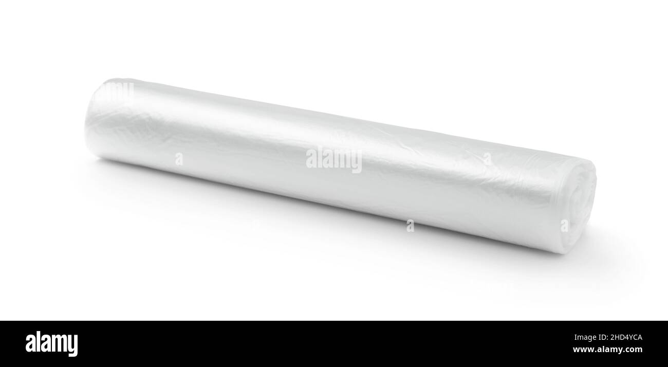 Roll of transparent plastic bags isolated on white. Side view Stock ...