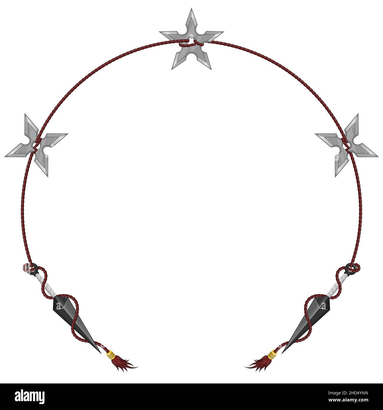 Kunai and Shuriken ninja weapon design tied in circle-shaped rope Stock ...