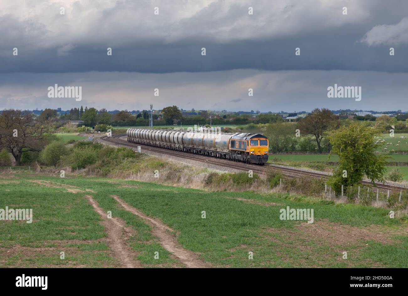 GB Railfreight class 66 diesel locomotive 66745 hauling a freight train ...