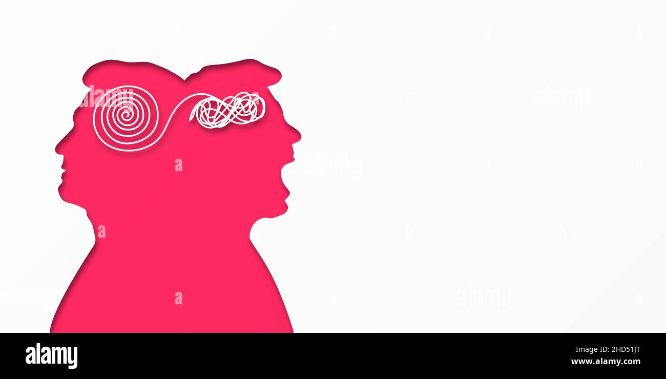 Bipolar disorder mind mental. Double silhouette of a man's head ...