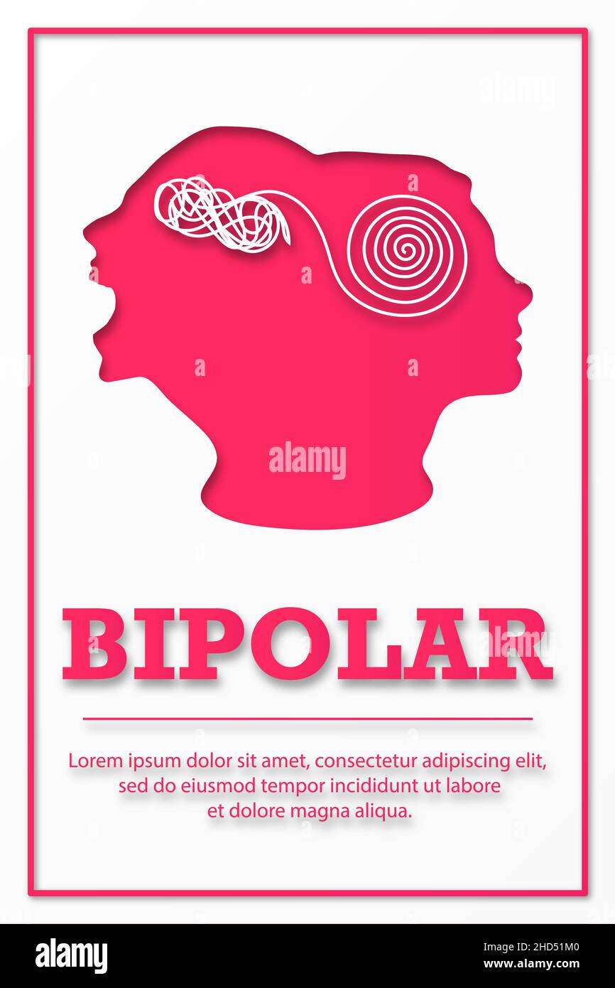 BIPOLAR. Poster for medical institutions. Silhouette two faces. The ...