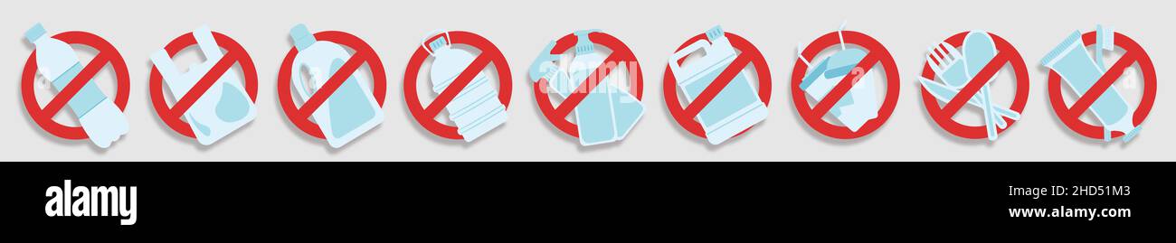 Prohibition of single-use plastic. Disposable plastic. No symbol. Icon ...