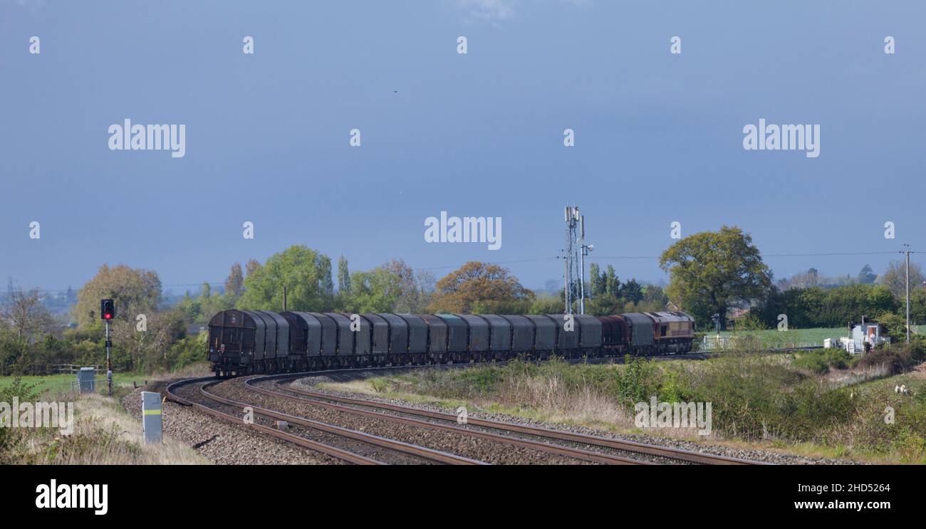 Freight train with a danger signal behind it, the signal automatically ...