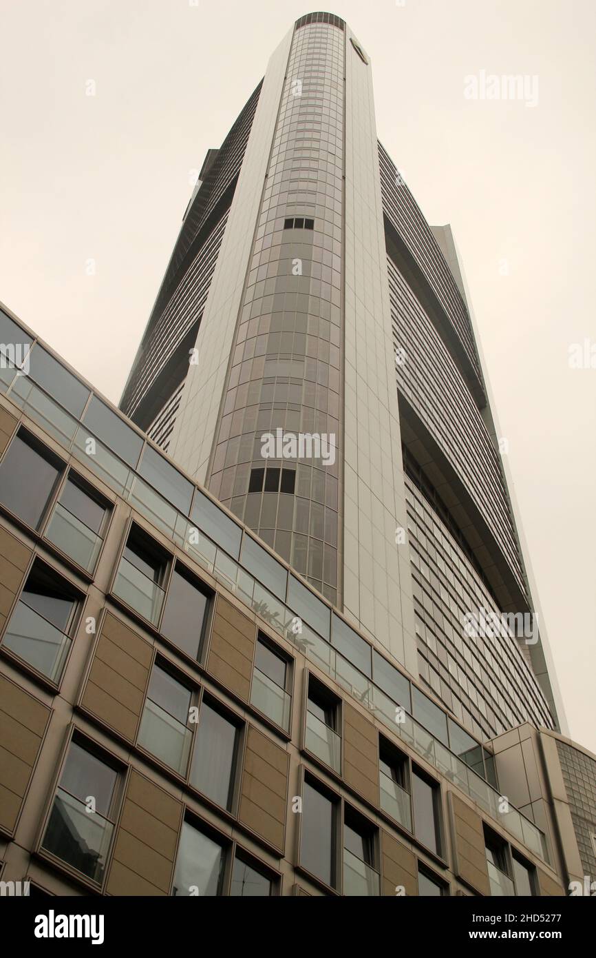Beautiful view of a modern building in Frankfurt under the blue sky ...