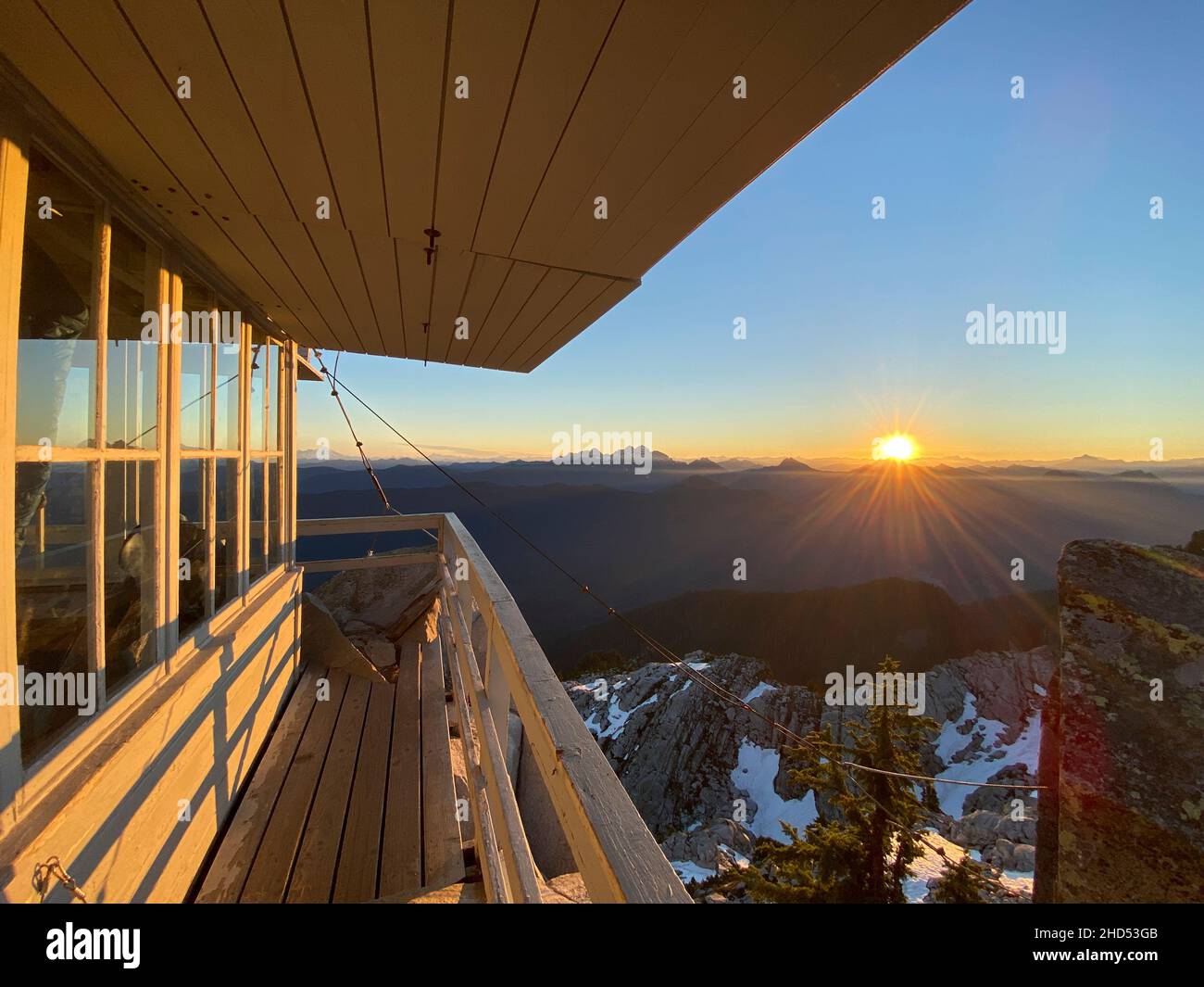 Mount Pilchuck fire lookout at sunrise Stock Photo - Alamy
