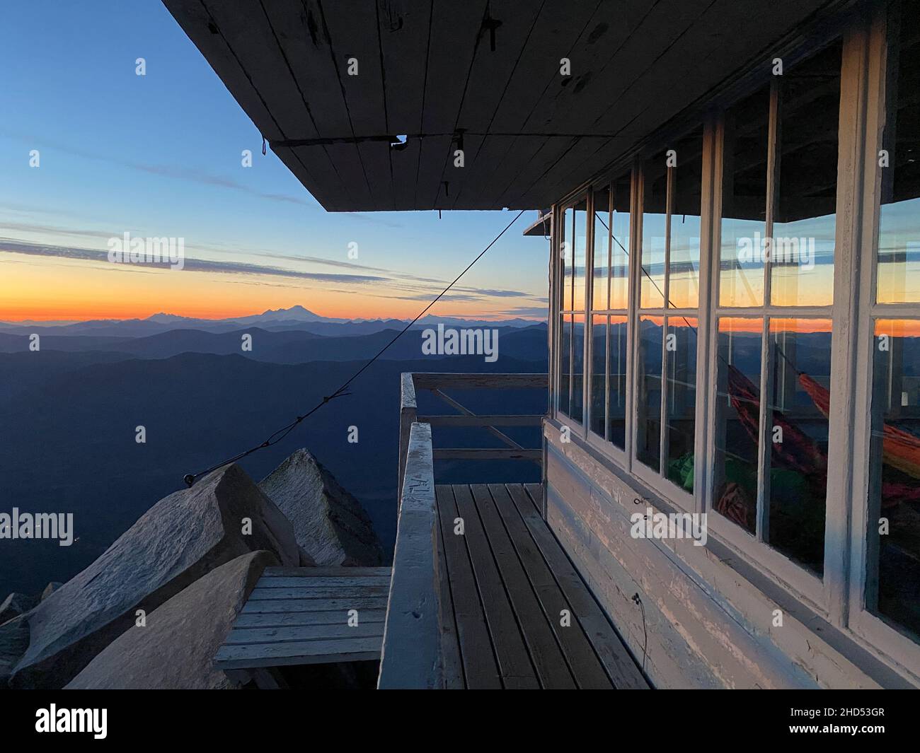 Mount Pilchuck fire lookout at sunset Stock Photo - Alamy