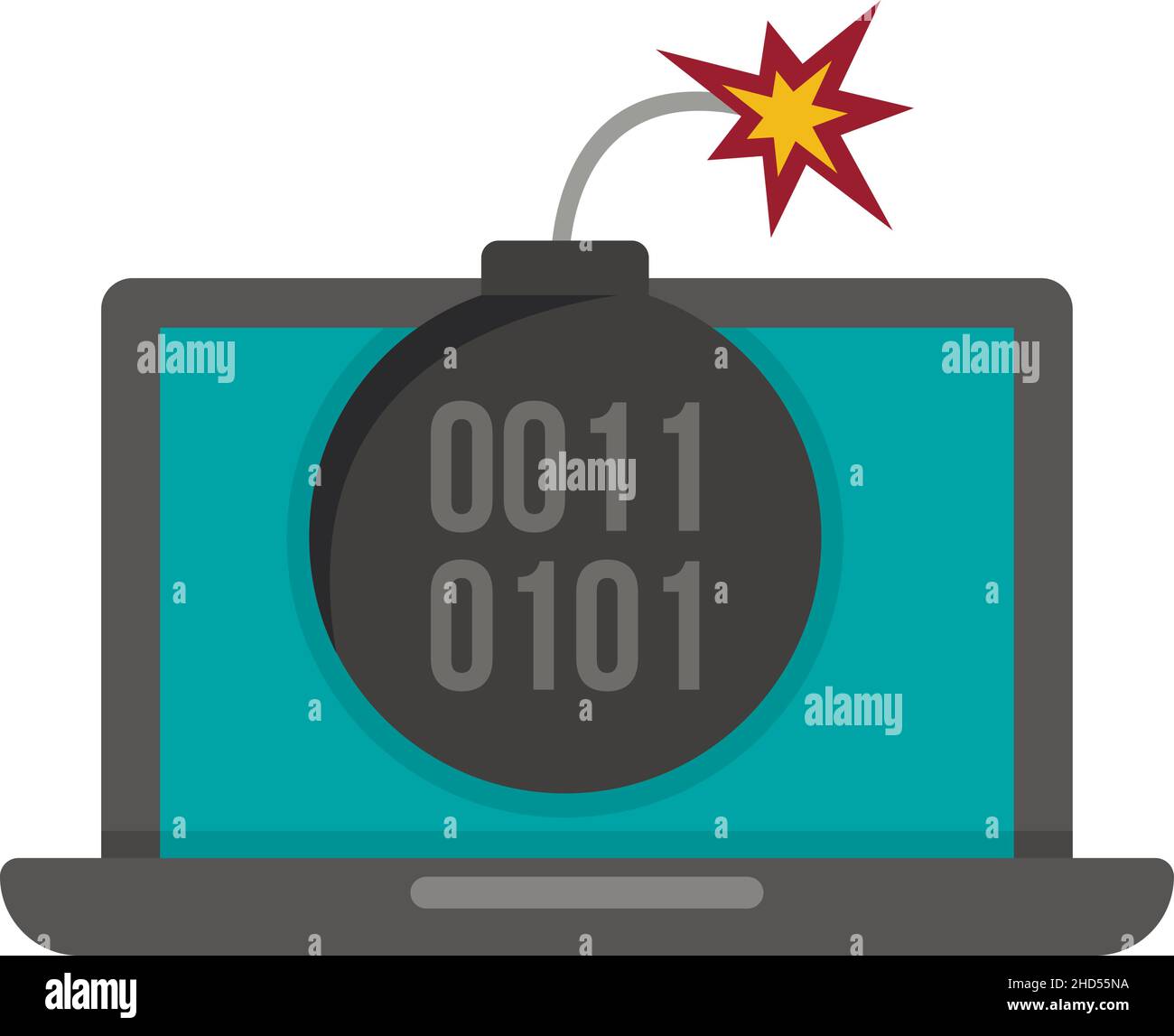 Laptop fraud bomb icon. Flat illustration of laptop fraud bomb vector ...