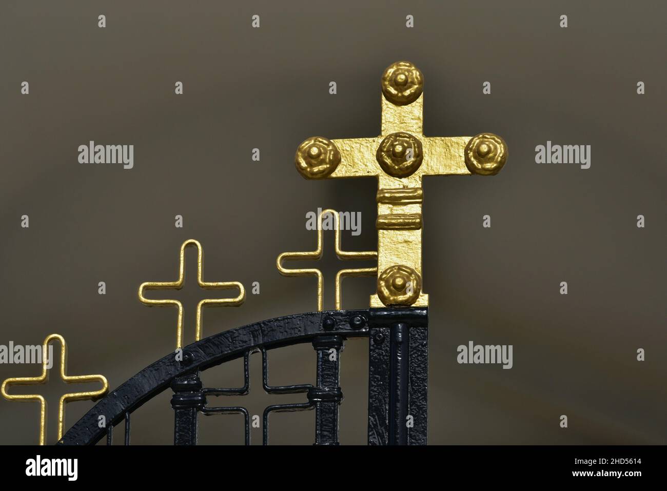 Traditional handcrafted wrought iron entrance gate with golden ...