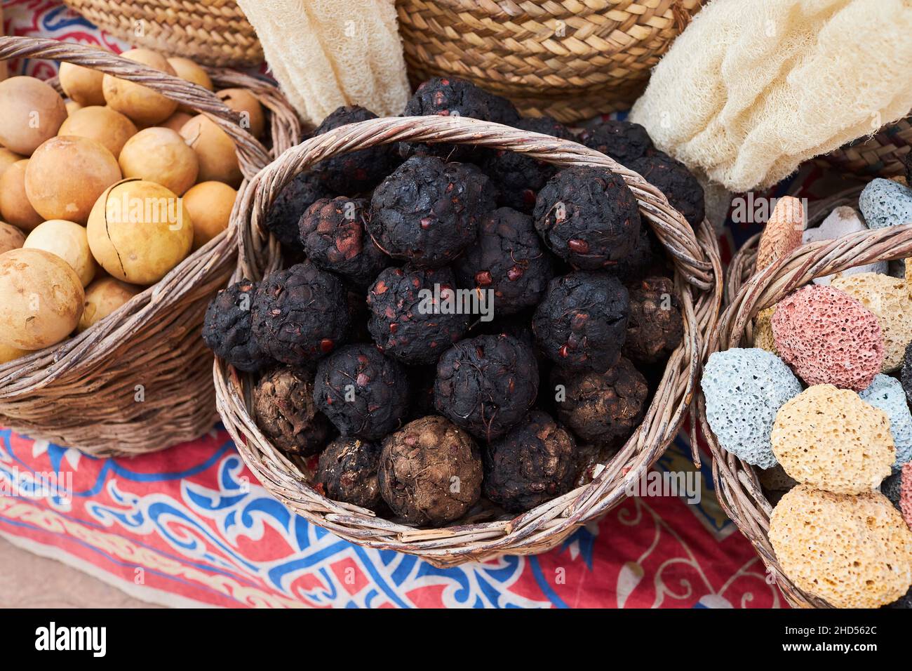 A heap of date (Tamarind) tea in wicker basket at the Egypt market ...