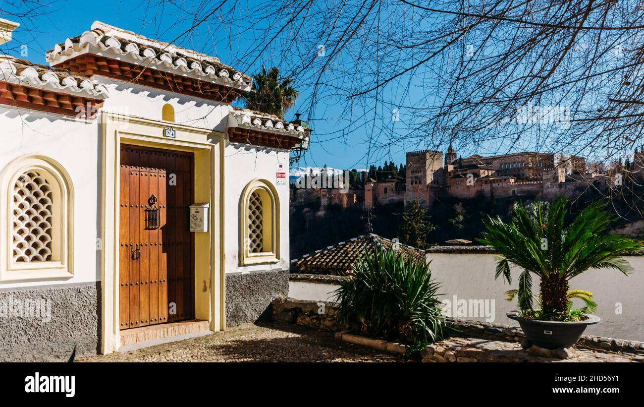 Moorish style house overlooking Alhambra Complex in Granada, Spain with ...