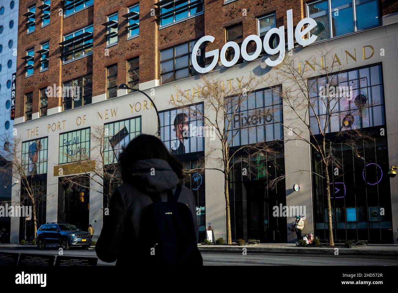 The Google logo on their building at 111 Eighth Avenue in New York on Friday,December 24, 2021 ...