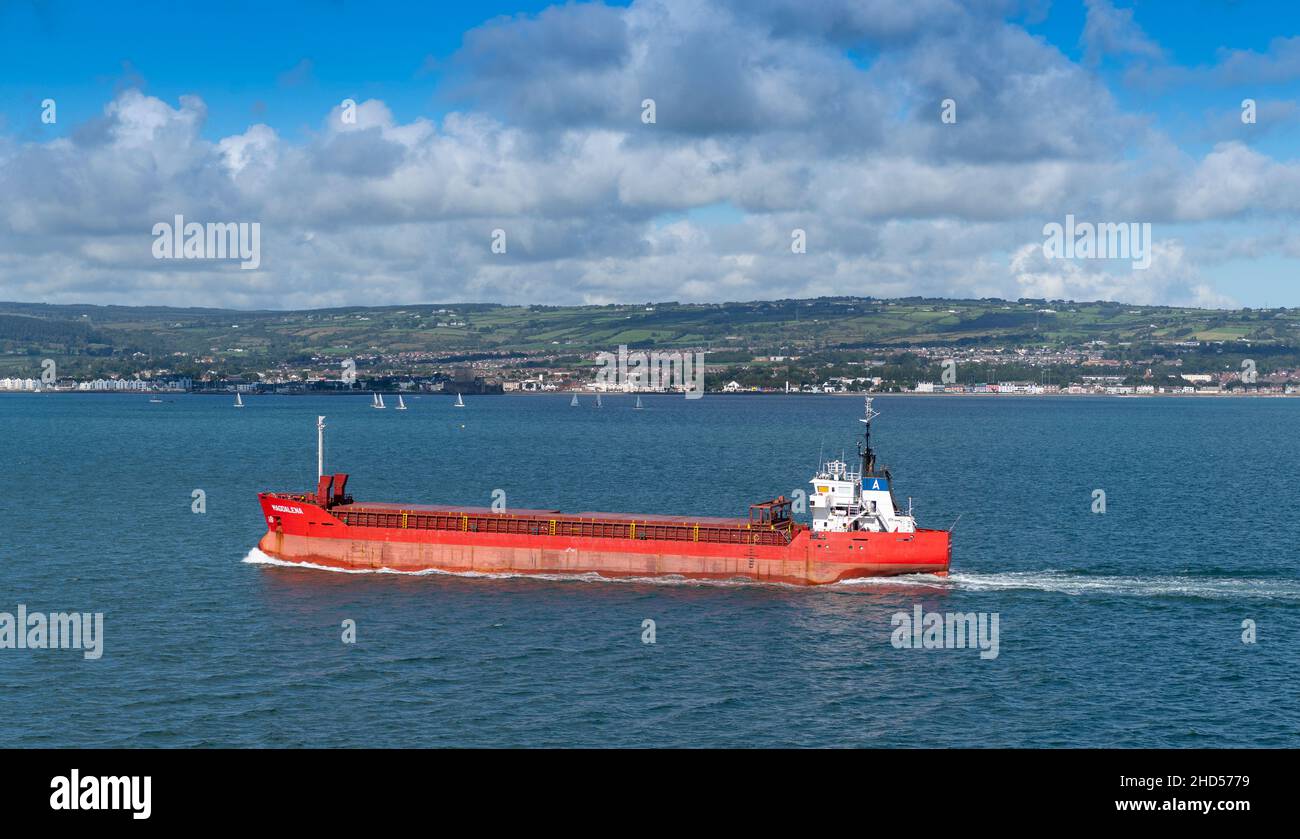 The cargo ship Magdalena heading into the Port of Belfast, Northern ...