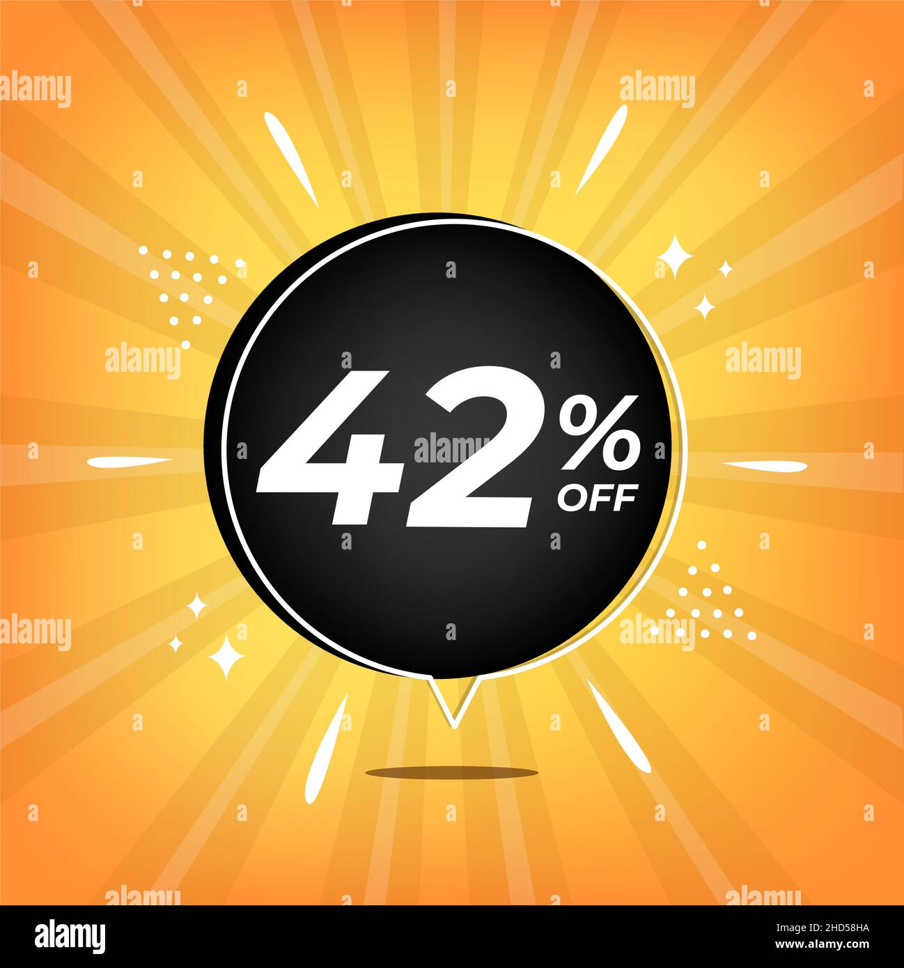 42% off. Yellow banner with forty-two percent discount on a black ...
