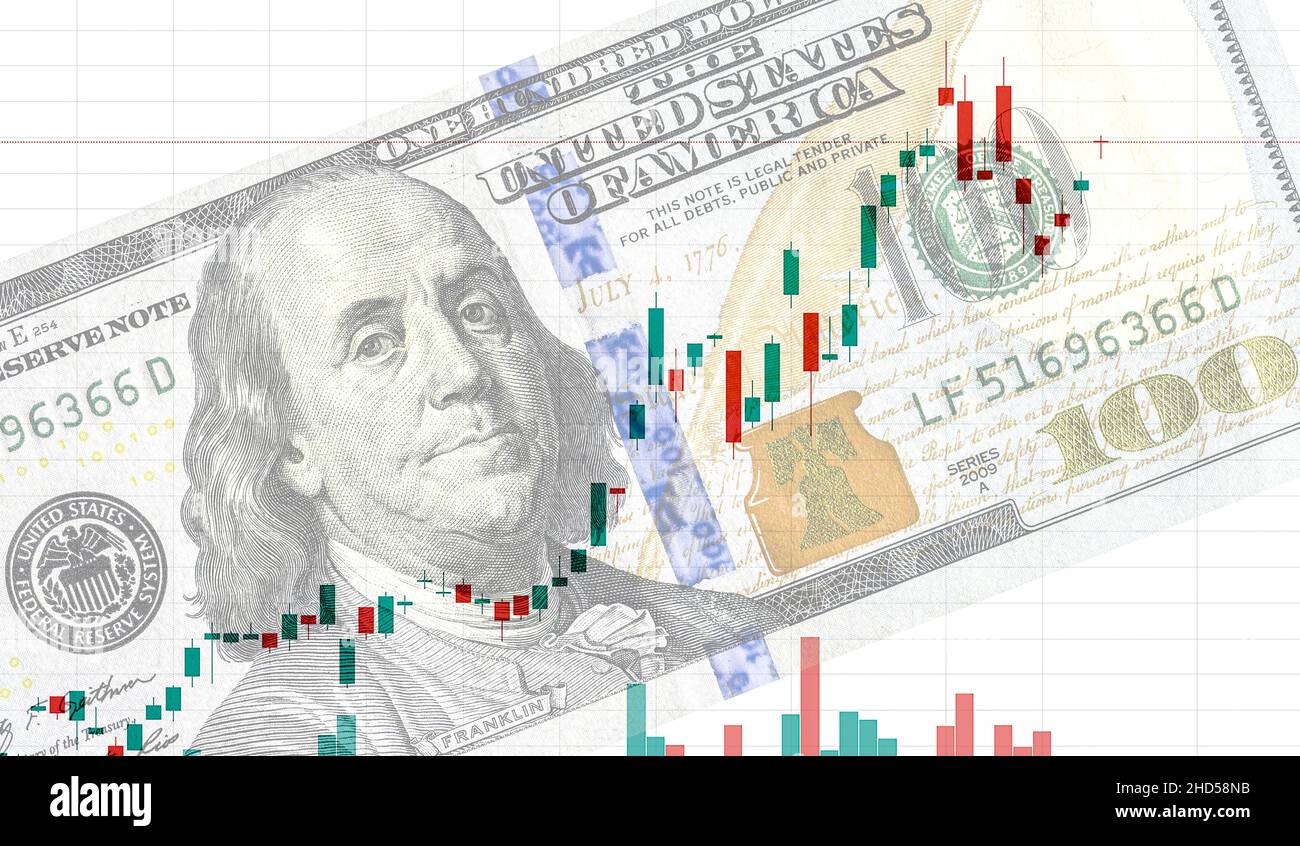 Graph rate chart against the background of american dollar banknote ...