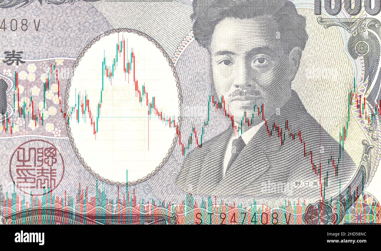 Graph rate chart against the japanese yen banknote. Business concept ...