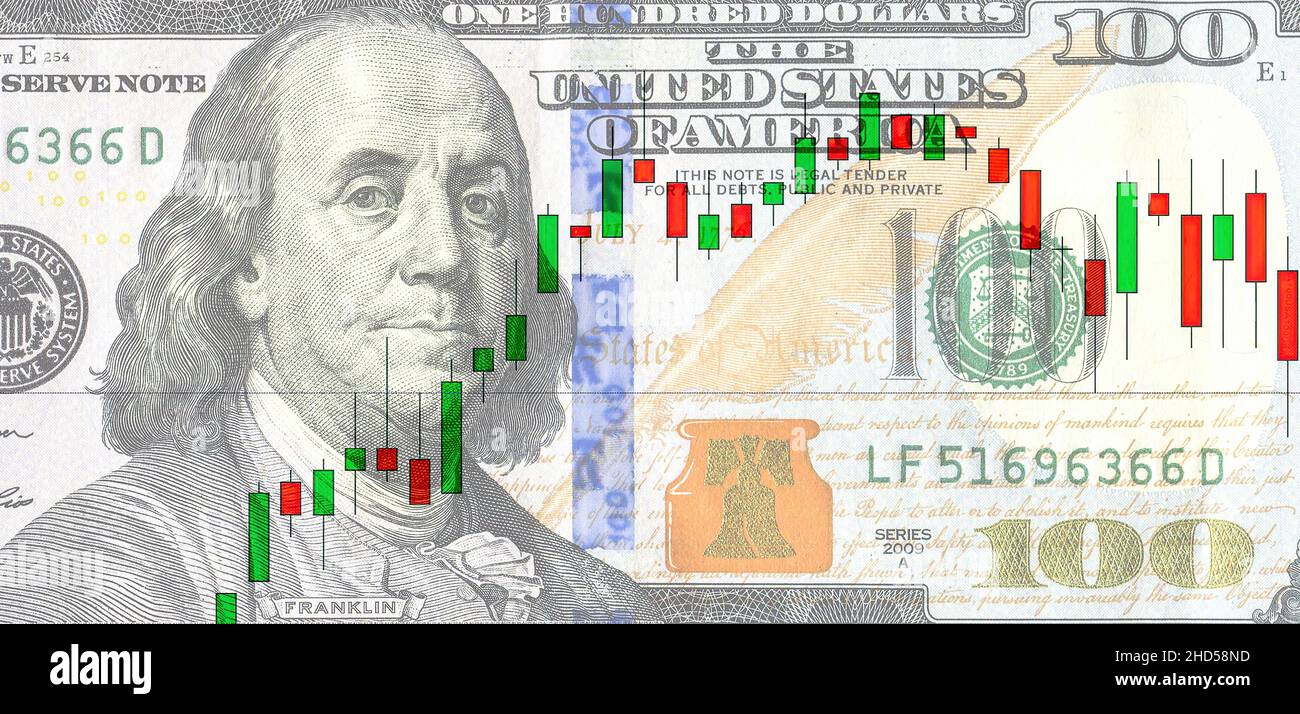 Graph rate chart against the background of american dollar banknote ...
