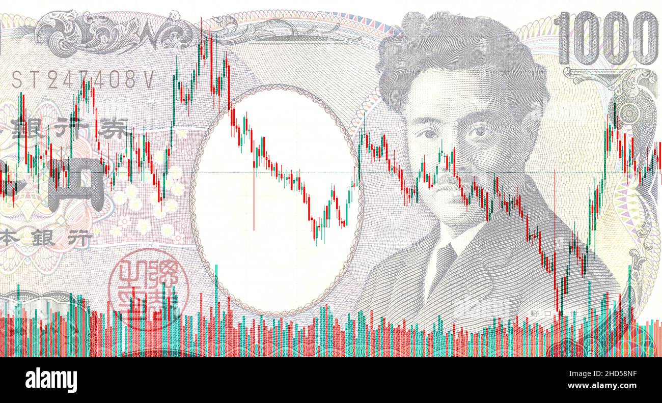Graph rate chart against the japanese yen banknote. Business concept ...
