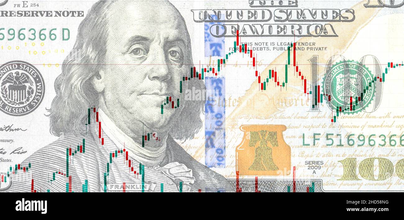 Graph rate chart against the background of american dollar banknote ...