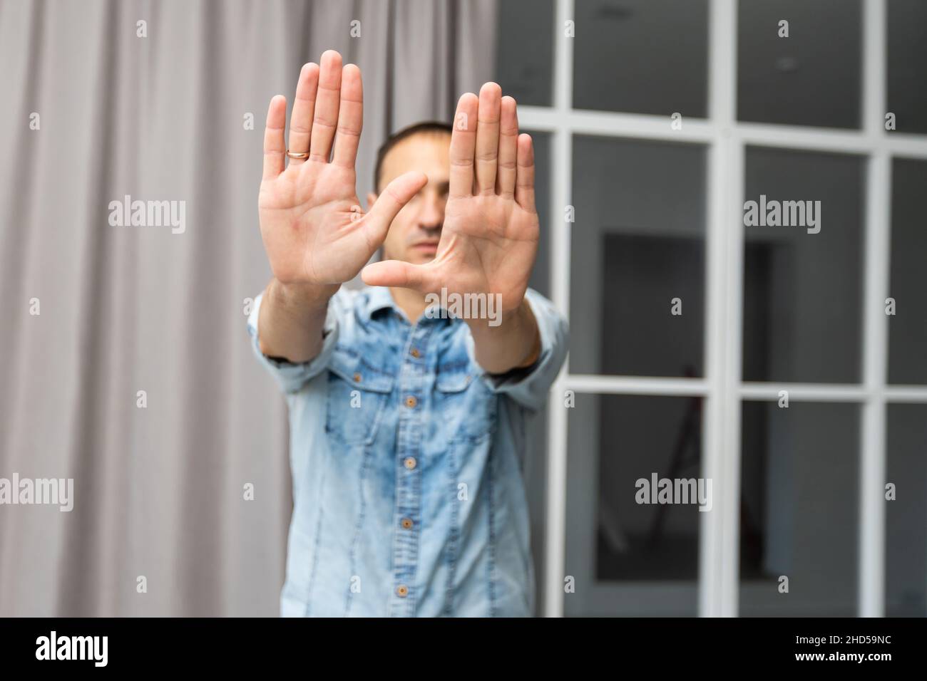 Businessman making stop sign, a man makes a stop with his hand Stock ...