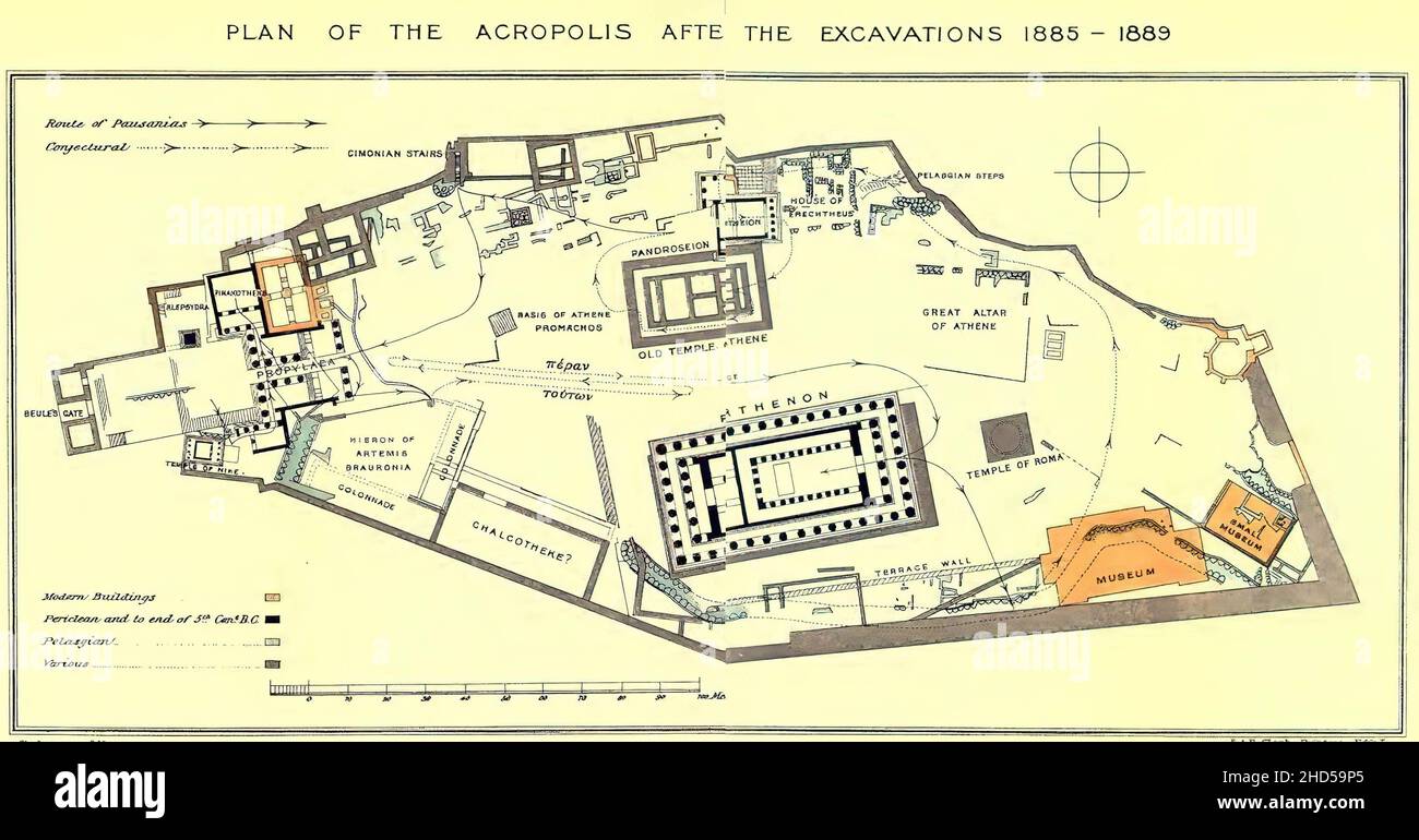 Plan of the Acropolis after the excavations in 1885-1889 Stock Photo ...