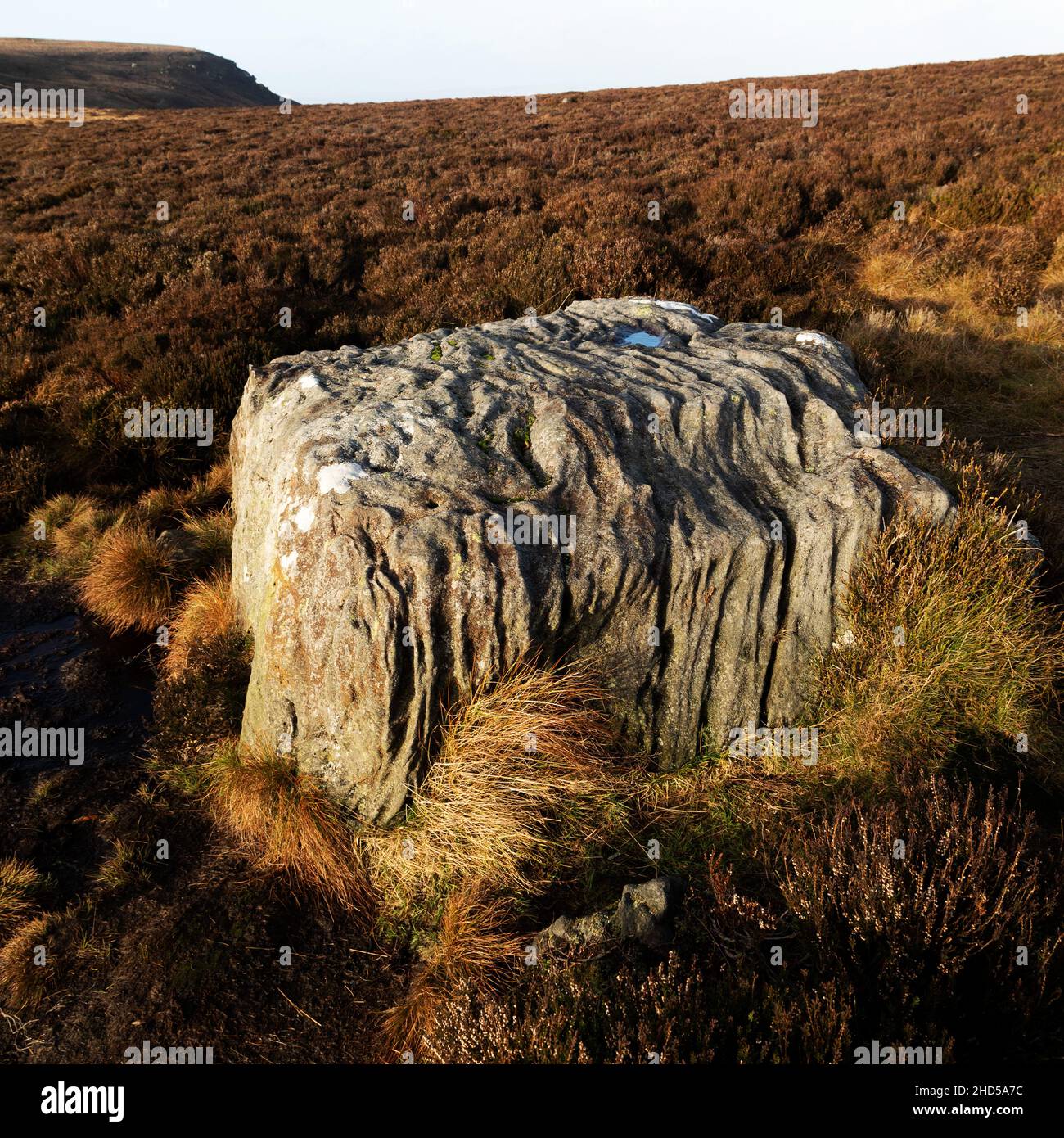 Eroded rock on the Simonside Hills in Northumberland, England. Part of ...