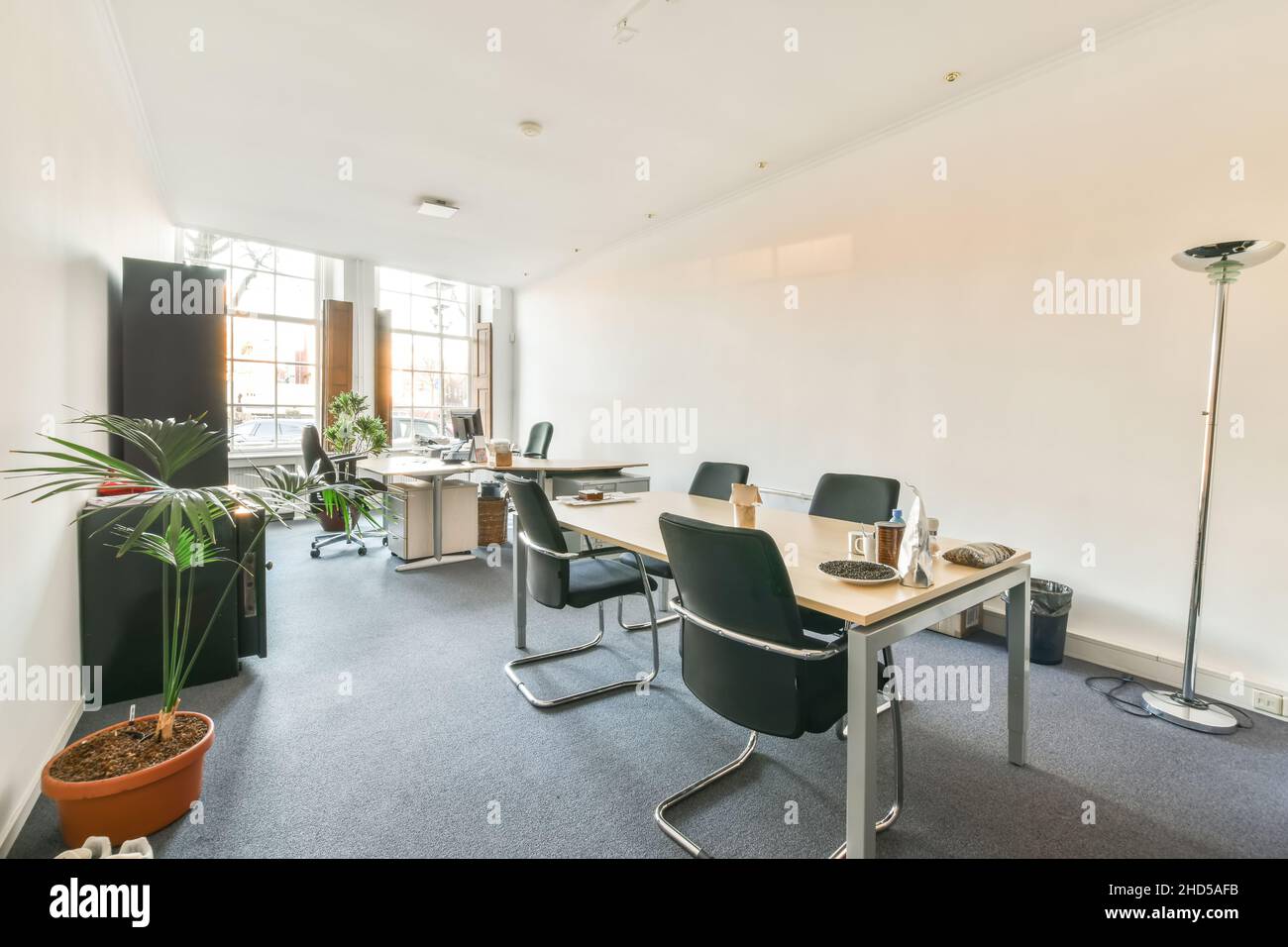 Workplaces in a bright, modern room. The office with modern computers ...