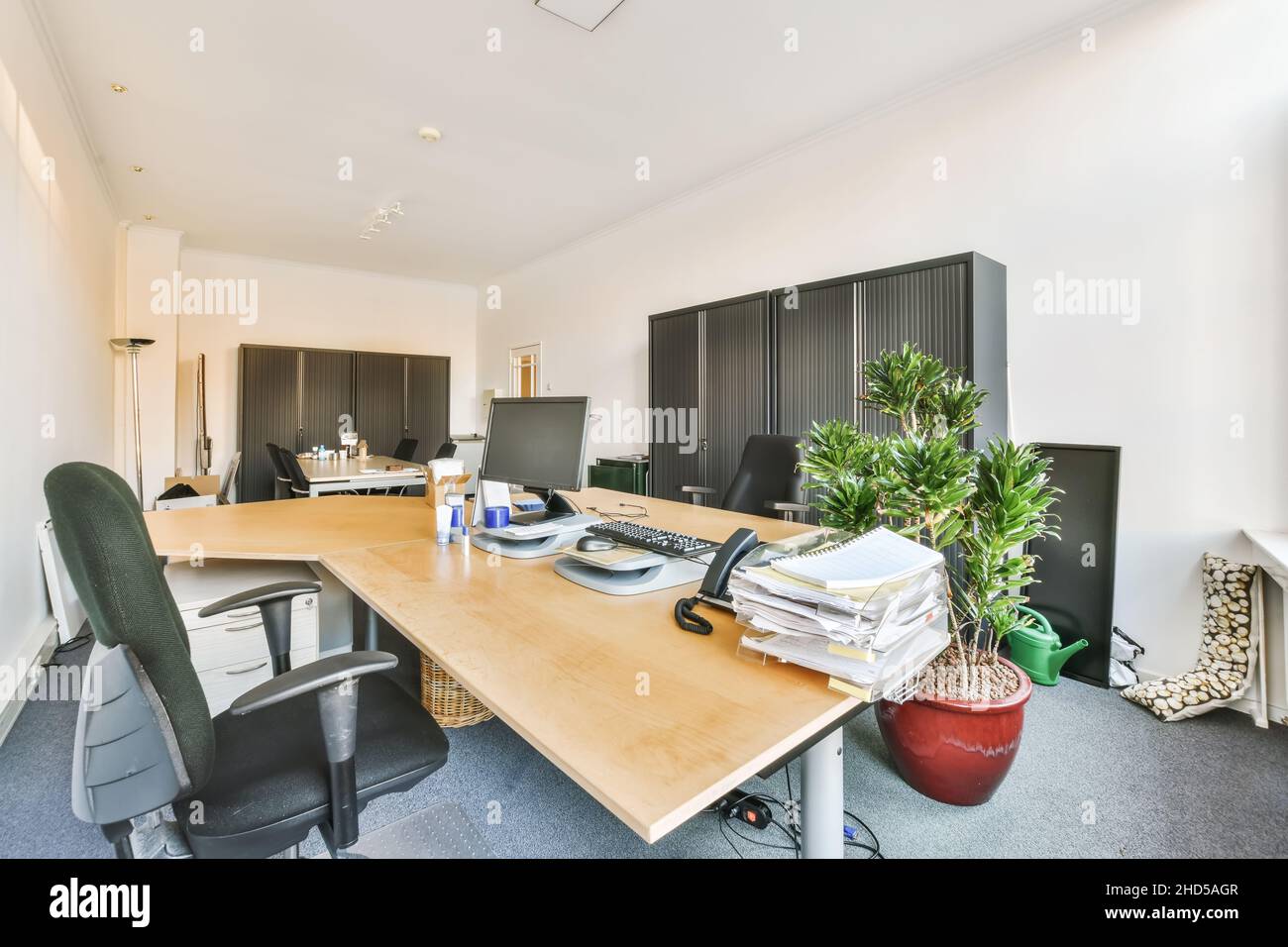 Workplaces in a bright, modern room. The office with modern computers ...