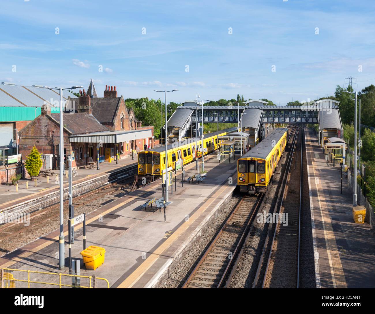 Merseyrail class 507 electric trains at the 4 platform Hooton railway ...