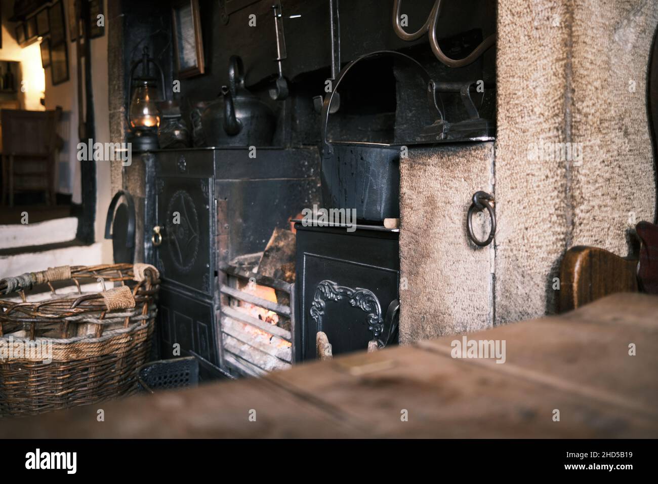 A vintage Victorian range and fireplace burning in a Yorkshire pub ...