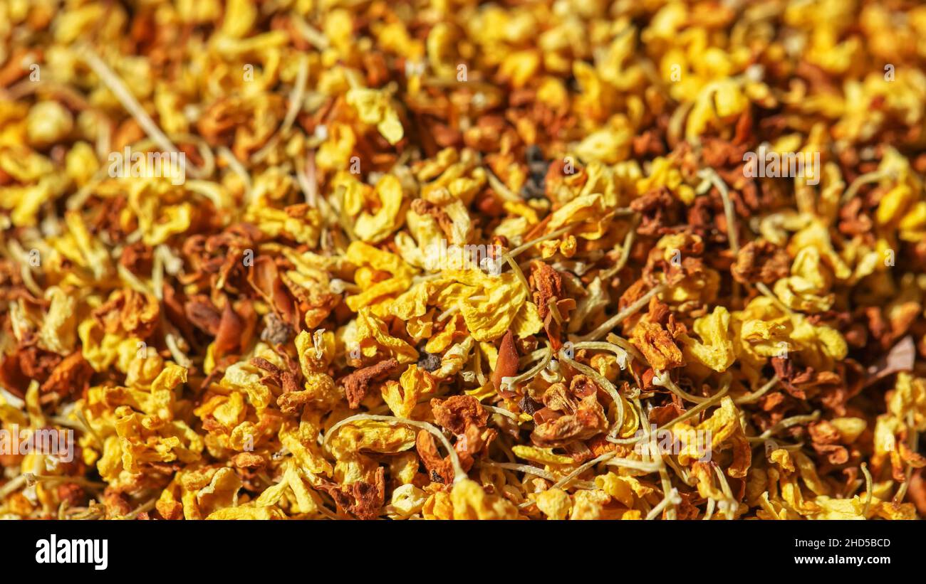 Bright, yellow osmanthus flowers for tea drinking, texture Stock Photo ...