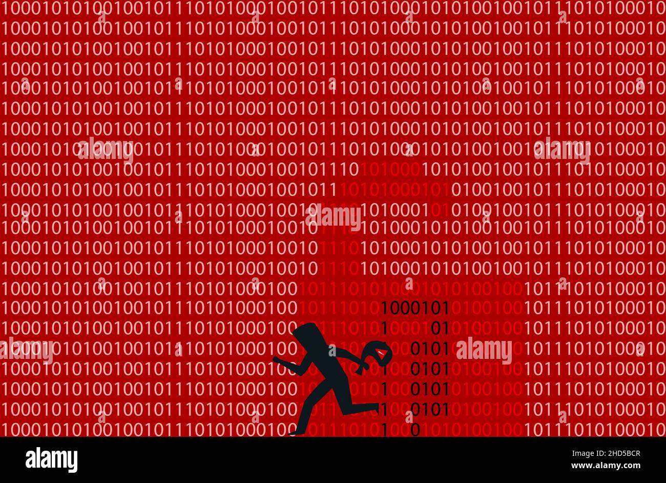 Data breach illustration, a thief running away with secure information ...