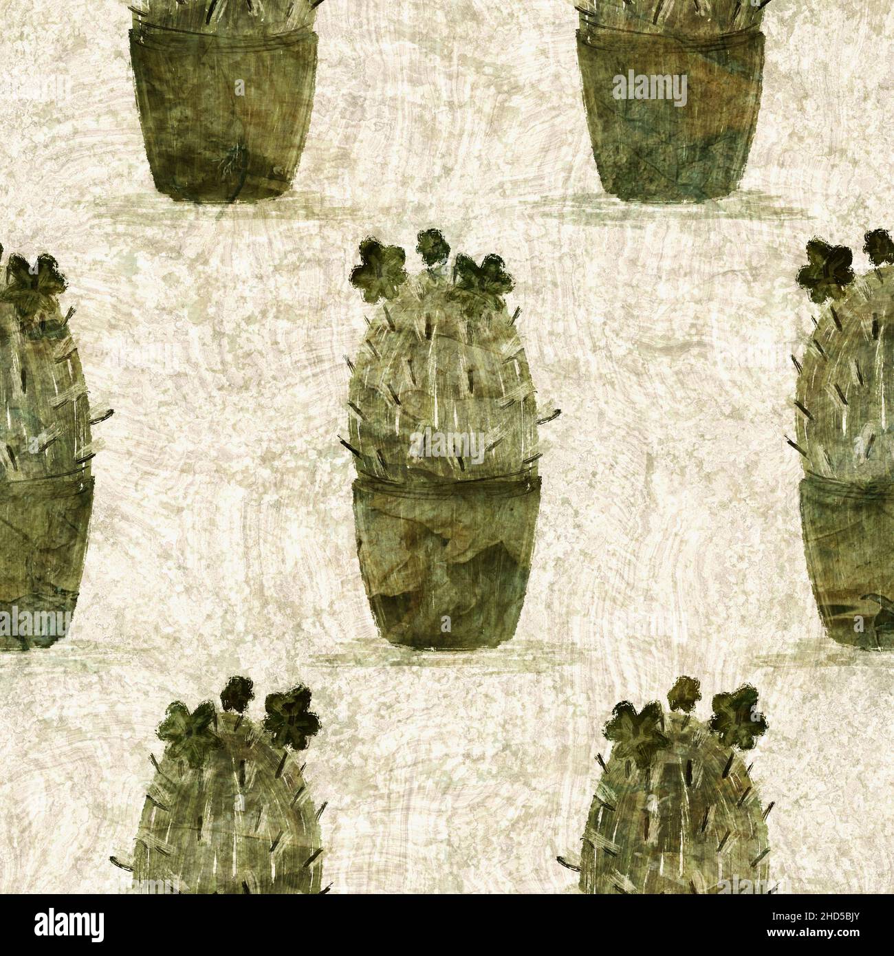 Desert plant on sand texture seamless raster pattern. Organic succulent ...