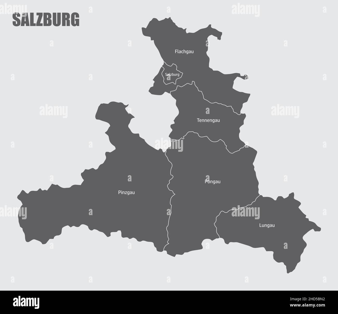 Salzburg state administrative map. Isolated map with labels Stock ...
