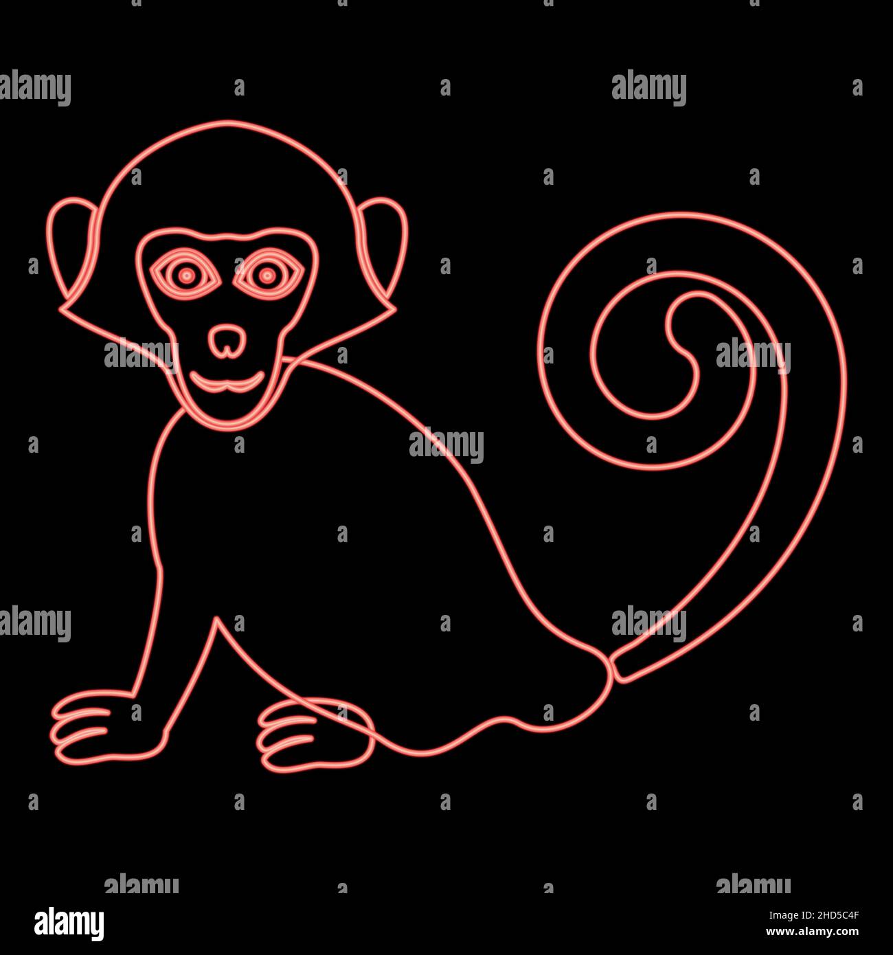 Neon monkey red color vector illustration image flat style light Stock ...