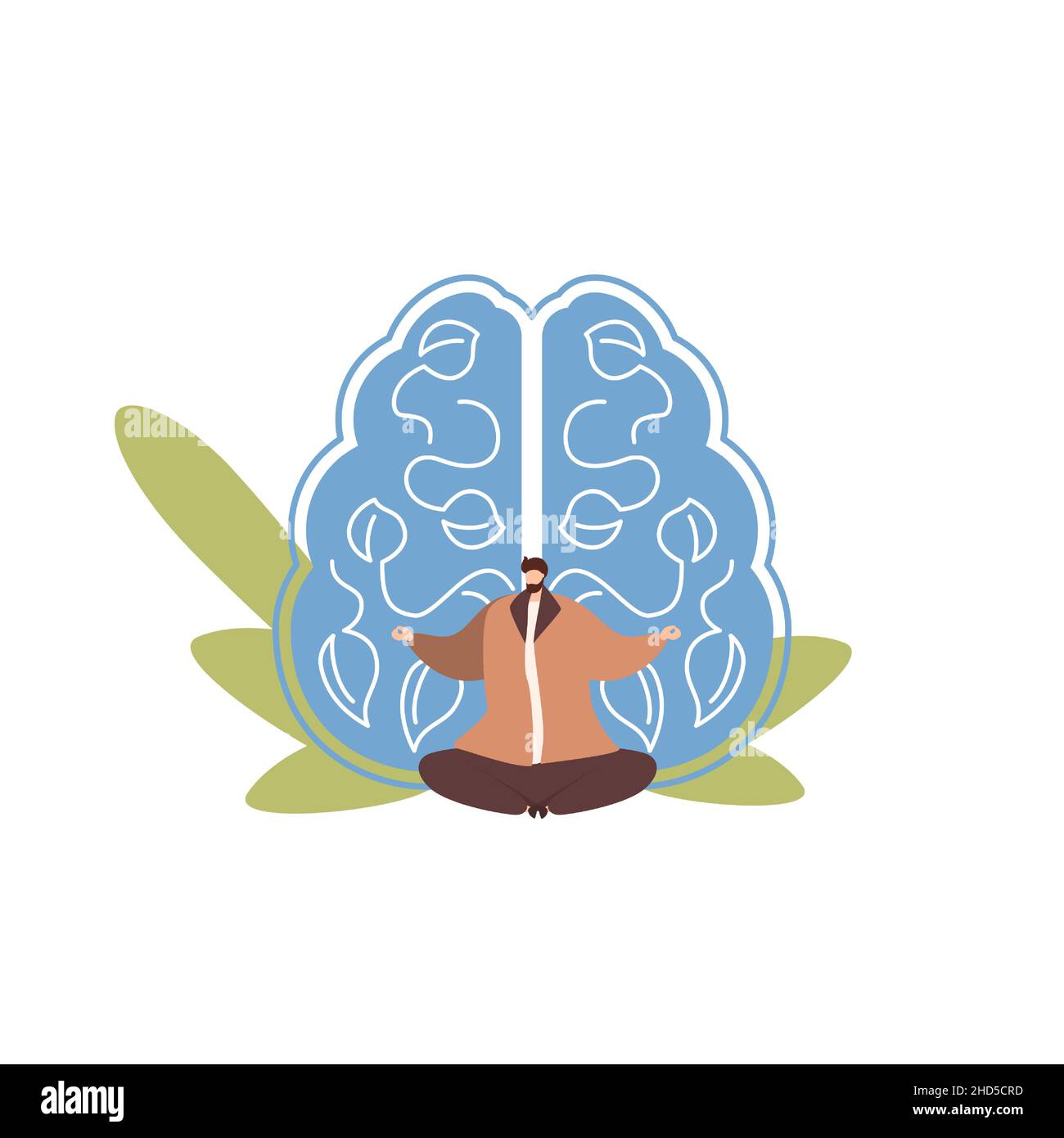 Brainstorm. Man sits in a lotus position and meditates. Vector ...