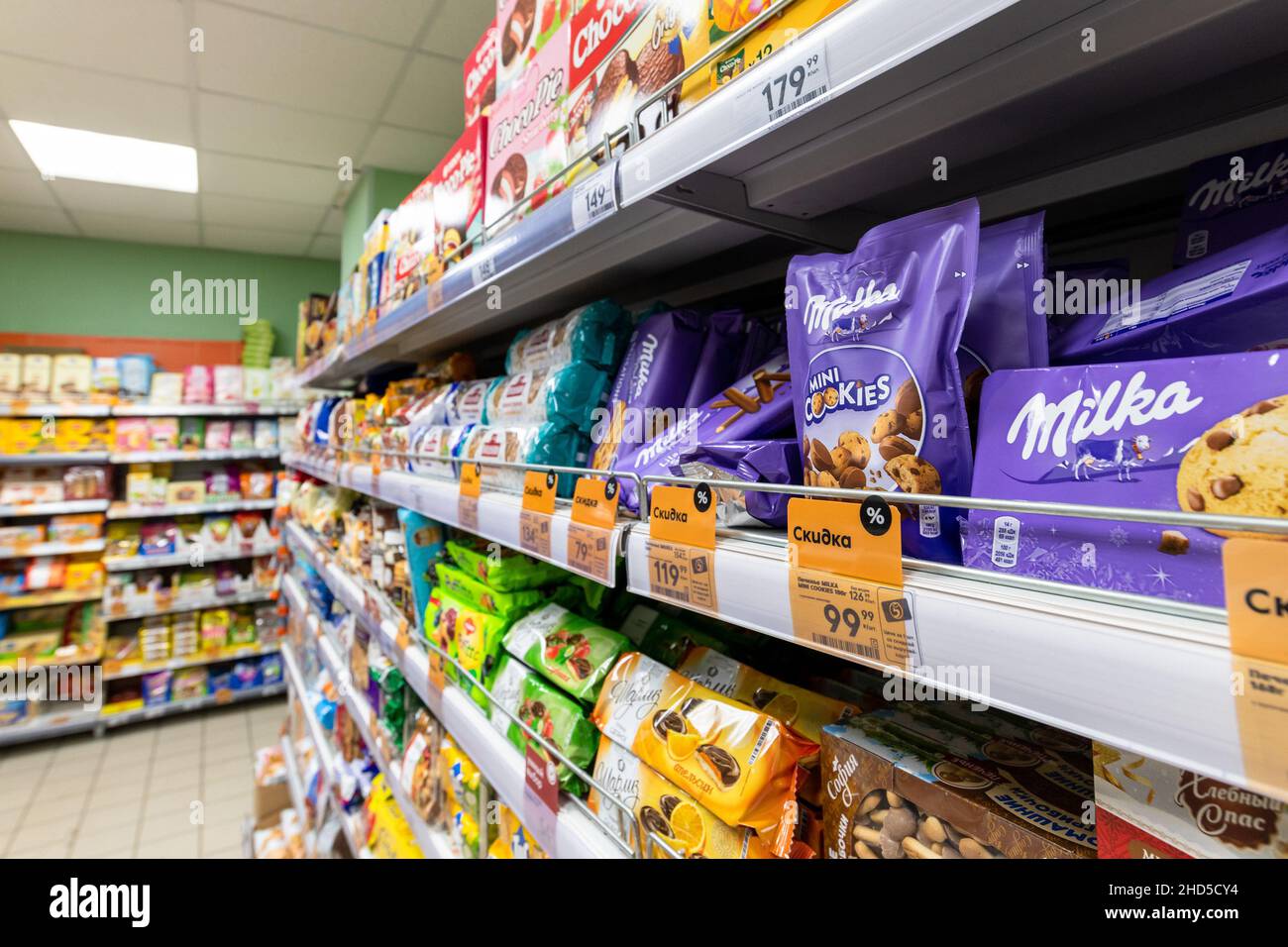 Moscow, Russia - Dec 26. 2021. confection in Pyaterochka store Stock ...