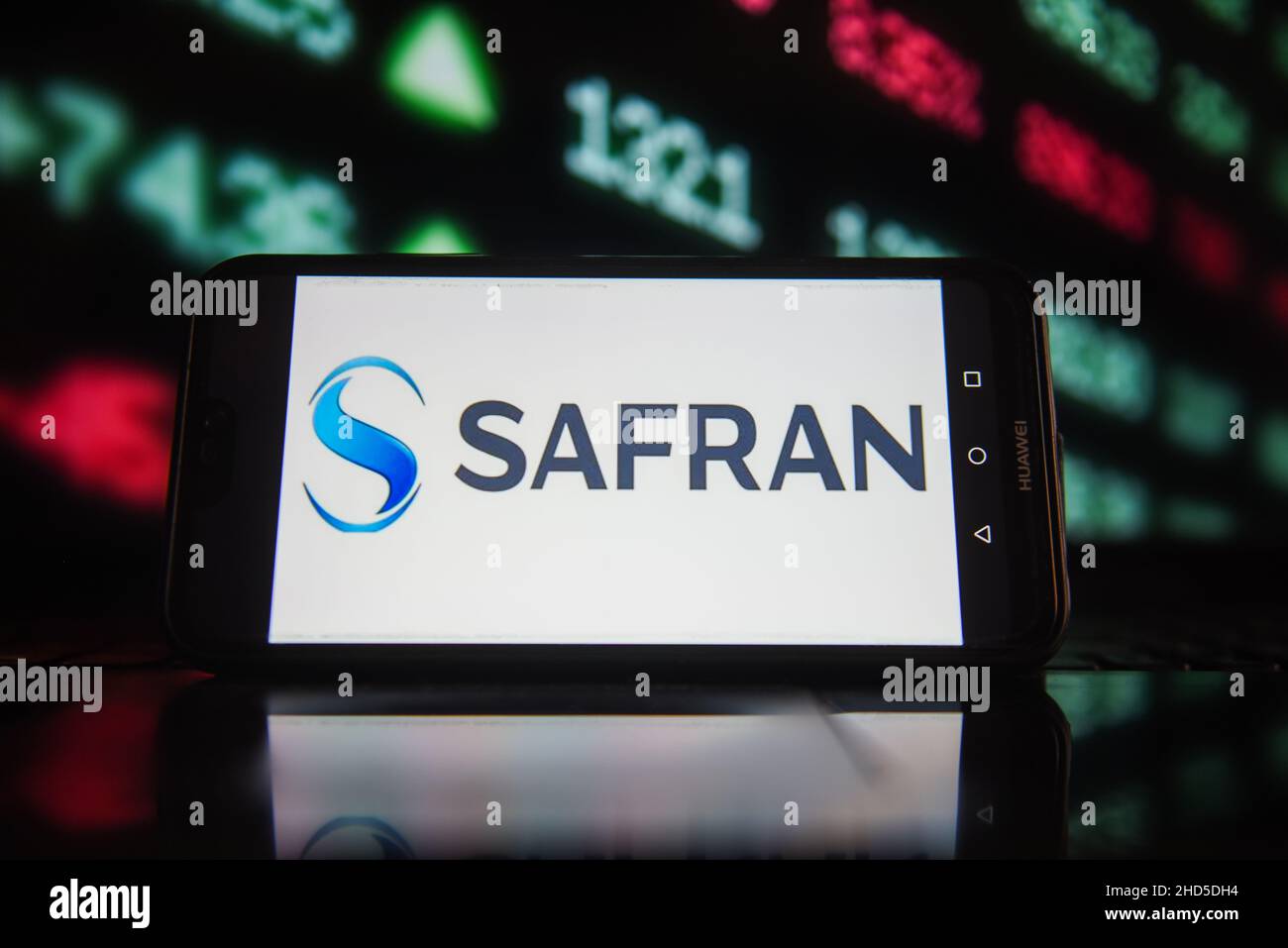 In this photo illustration a Safran logo seen displayed on a smartphone ...