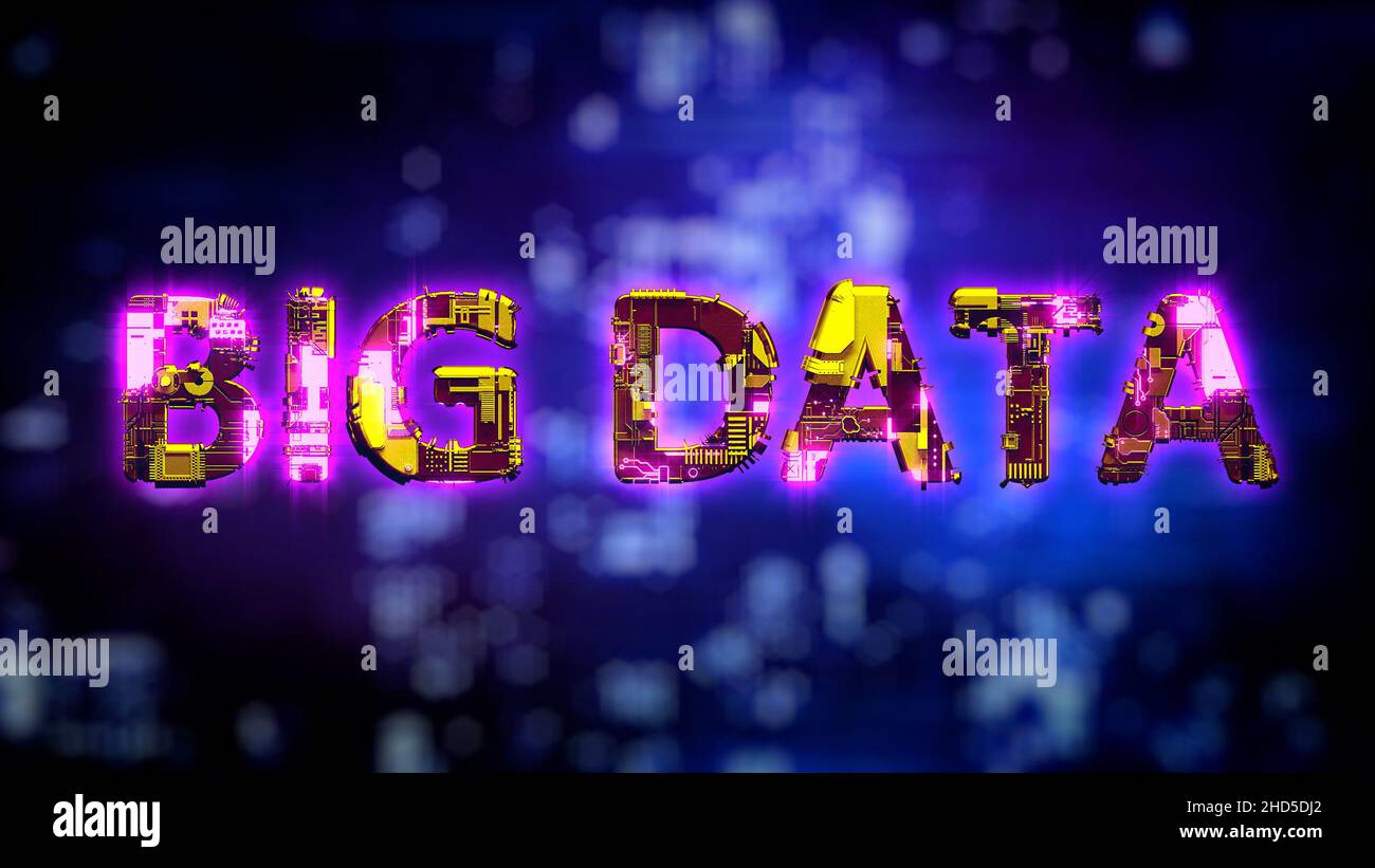 Big Data glowing rose - yellow neon text in cyber punk style ...