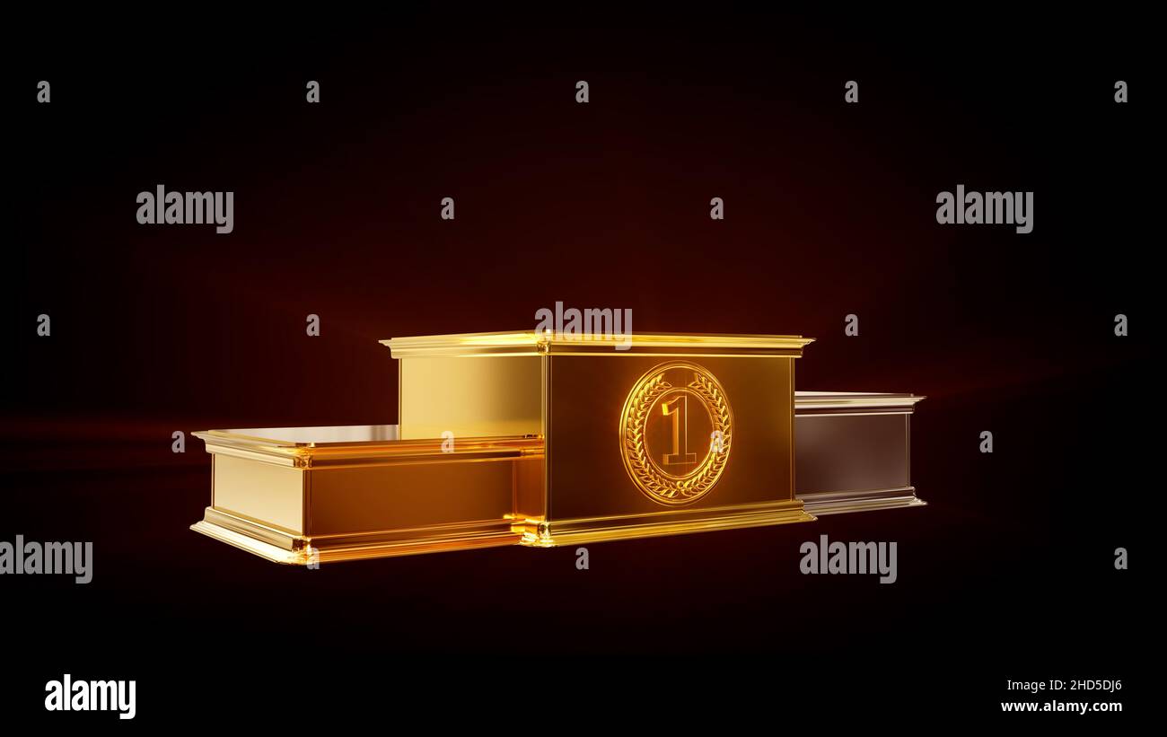 goldish metal winners pedestal on dark backdrop, isolated - object 3D ...