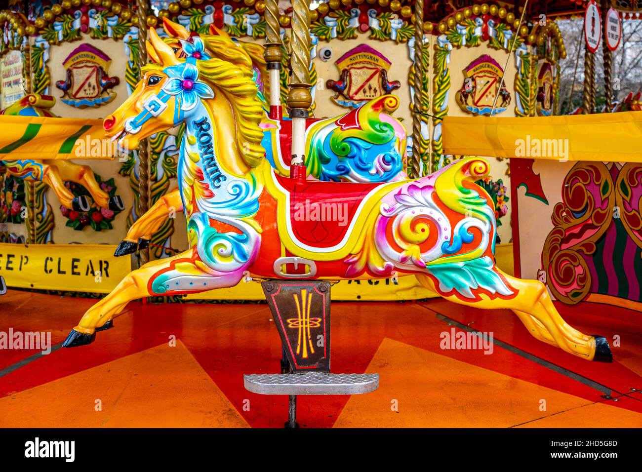 London England UK January 02 2022, Brightly Painted Carousel Childrens ...