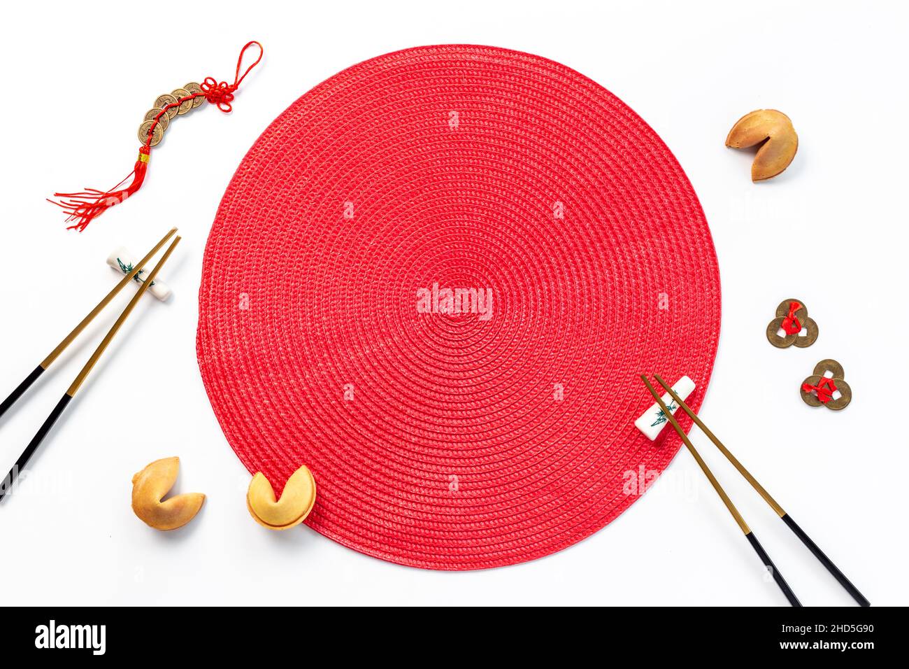 Red bamboo mat mock up for Chinese New Year tabble place setting Stock ...