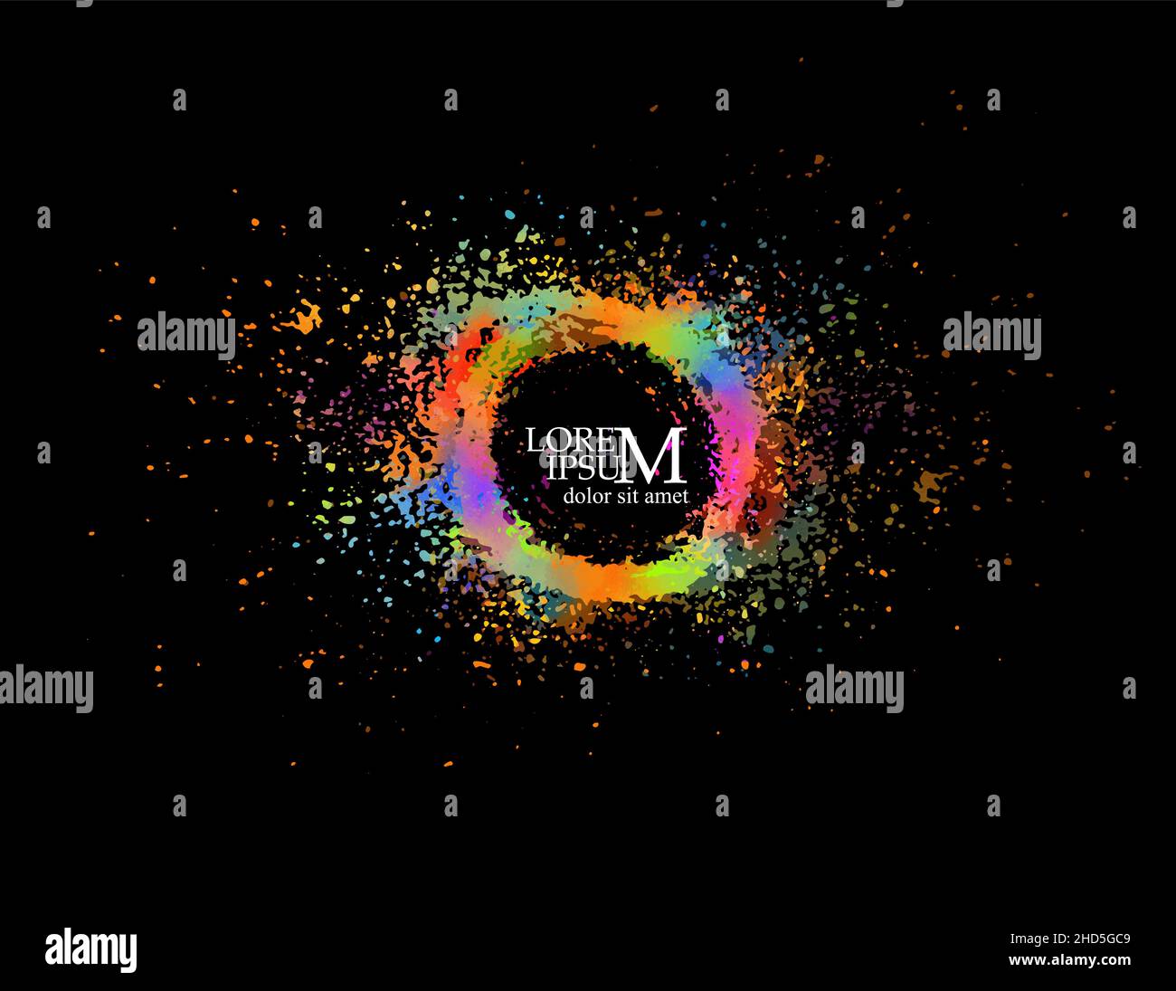 Round multi-colored frame from spots of paint. Background from blots ...
