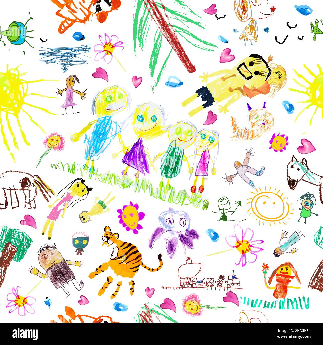 Seamless background of children's family drawings. Vector illustration ...